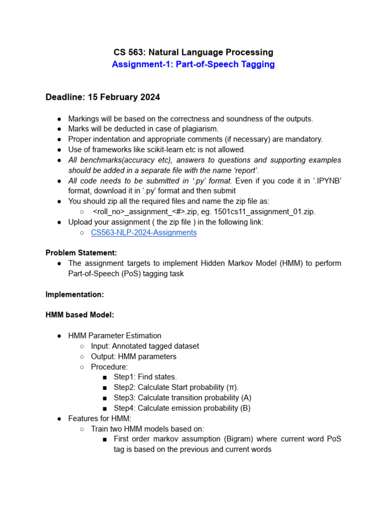 CS563-NLP-2024 - Assignment 1 | Download Free PDF | Applied Mathematics | Artificial Intelligence