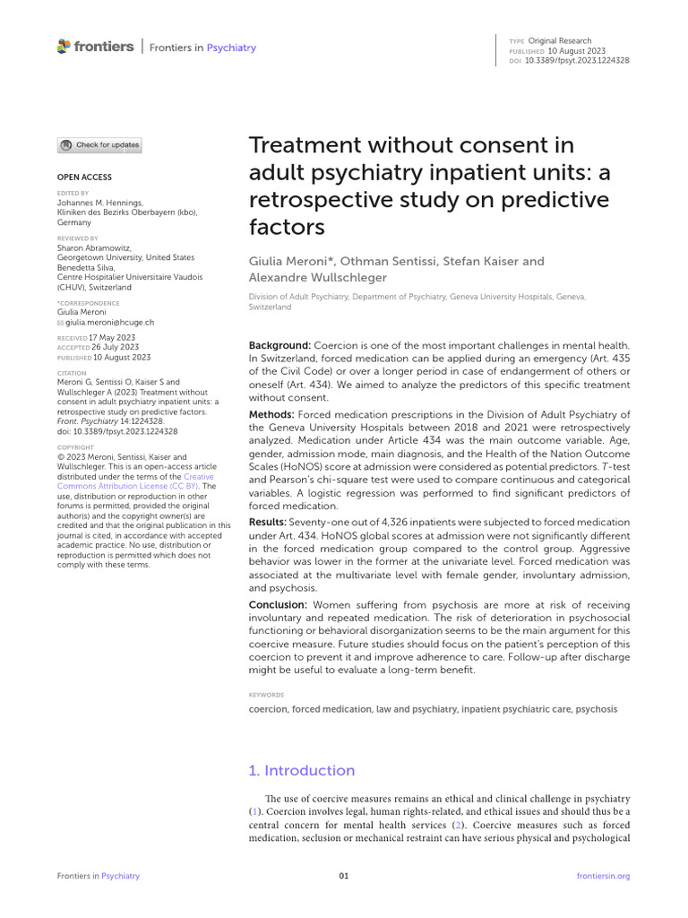 Treatment Without Consent in Adult Psychiatry Inpa | PDF | Psychiatry ...