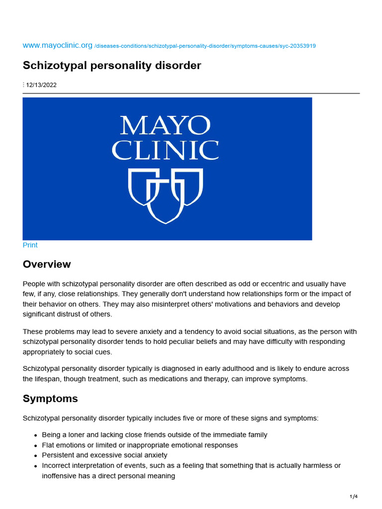 Schizotypal Personality Disorder | PDF | Mental Disorder | Personality ...
