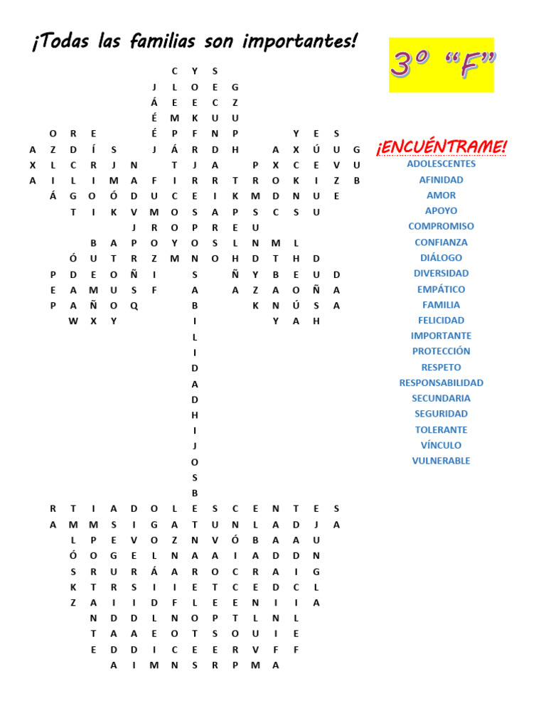 Sopa de Letras Todas Las Familiasson Importantes | PDF