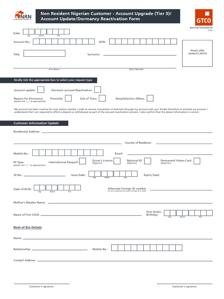 GTBank Dormant Account Reactivation Form | PDF | Automated Teller ...