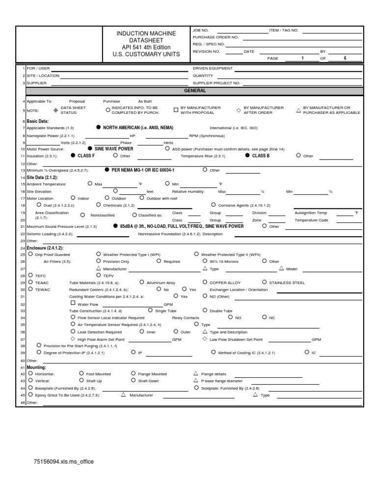 API 541 Datasheet | PDF | Inductor | Bearing (Mechanical)