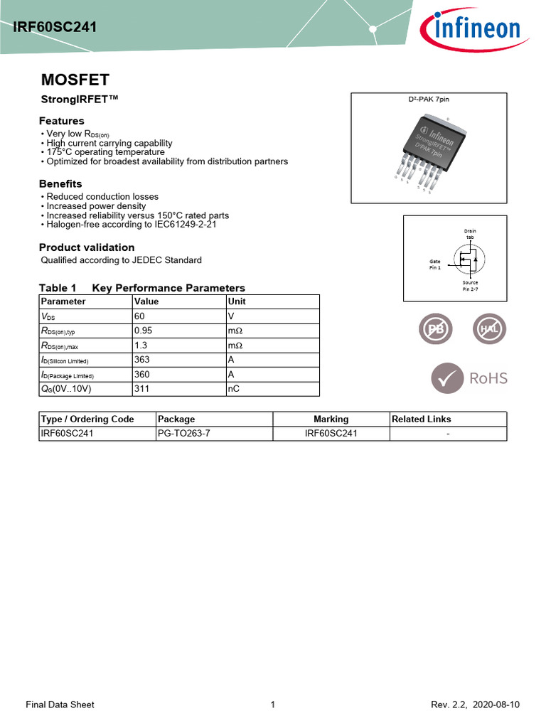 MOSFET Data Sheet for Engineers | PDF | Electrical Engineering ...