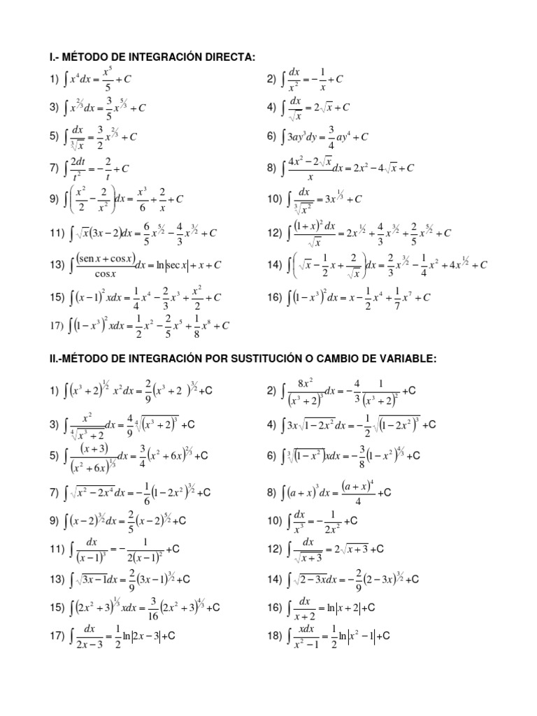 (3) Guía Integral Directa y Cambio de Variable | PDF
