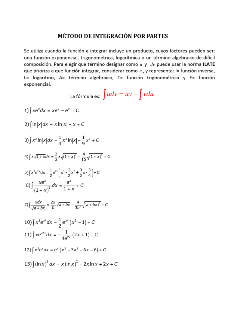 Guia Integrales Metodo Por Partes | Descargar gratis PDF | Logaritmo ...