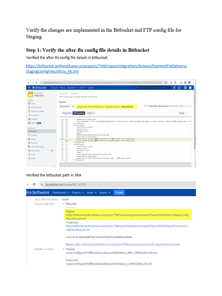 Verify The Changes Are Implemented in The Bitbucket and FTP Config File For Staging | PDF
