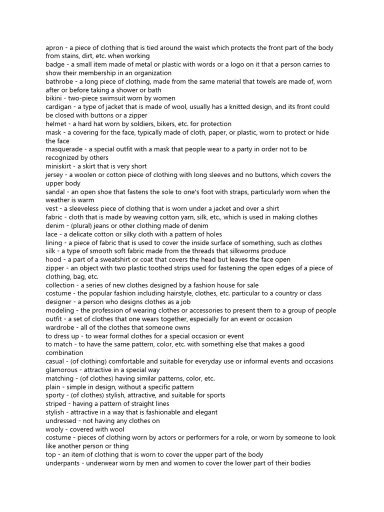 Clothing and Fashion Terminology Guide | PDF | Clothing | Sweater