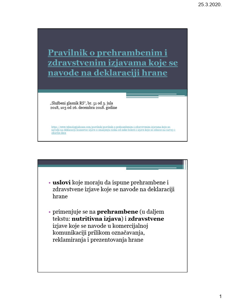 Prehrambene I Zdravstvene Izjave | PDF