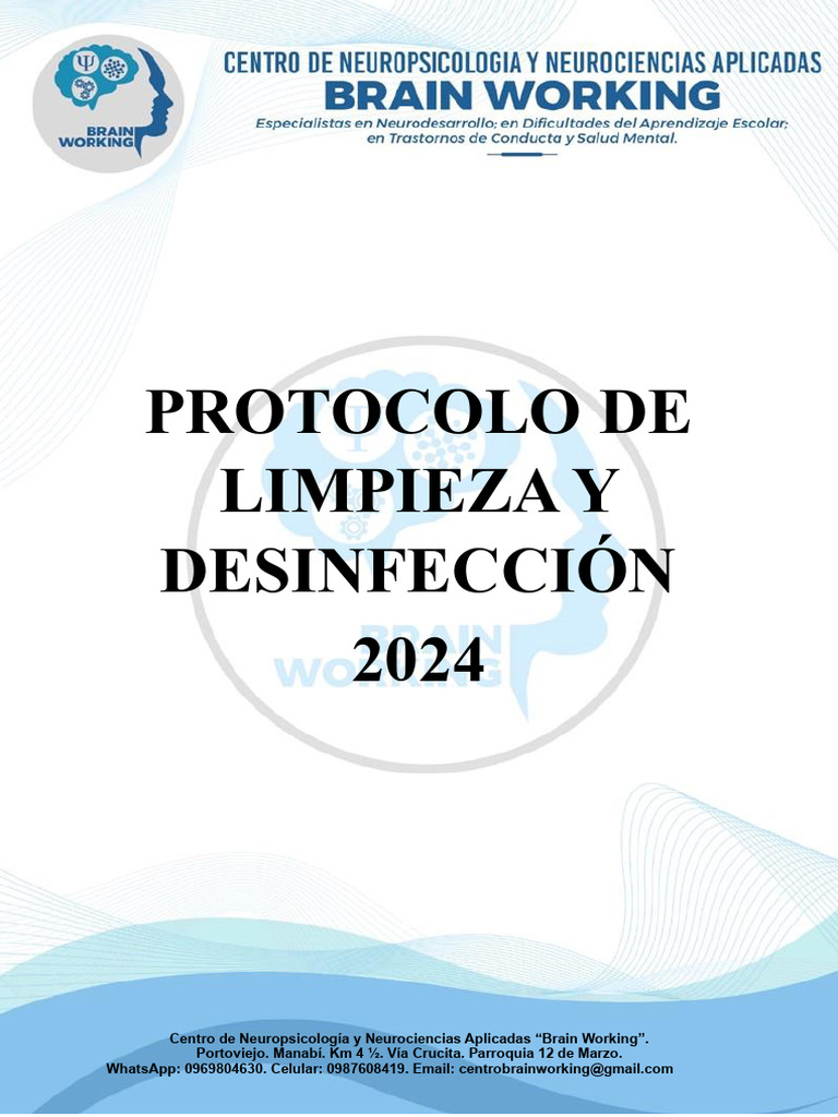 Protocolo de limpieza y desinfección Centro de Rehabilitación de Baja Complejidad | PDF | Agua ...