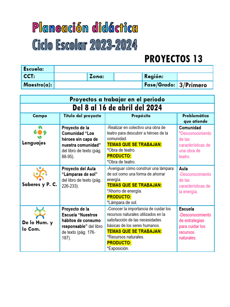 Planeación Proyecto 13. Primer Grado. Obra de Teatro | Descargar gratis PDF | Evaluación | Teatro