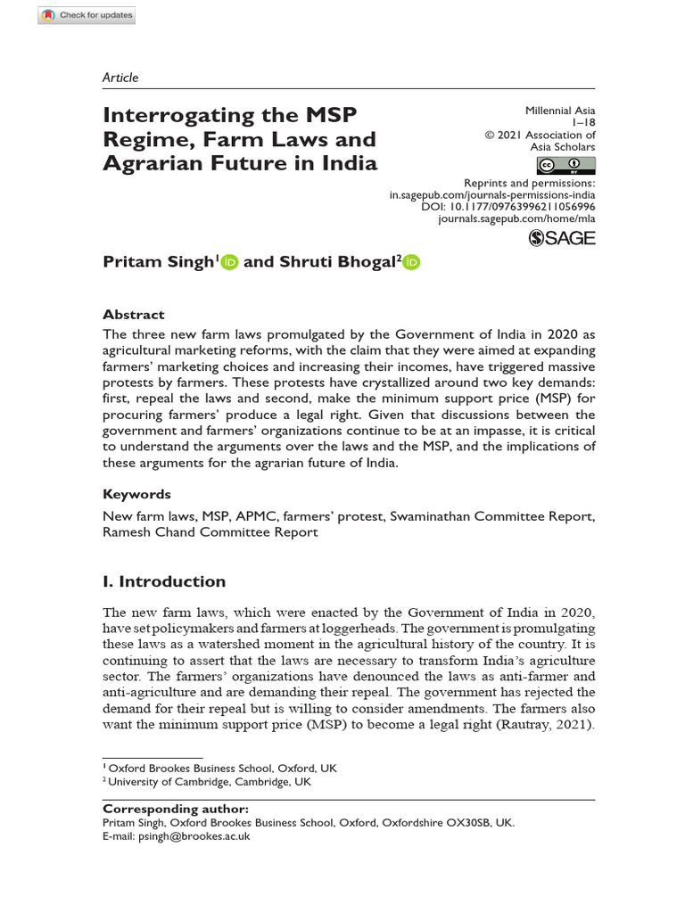 Interrogating The MSP Regime Farm Laws and Agraria | PDF | Agriculture ...