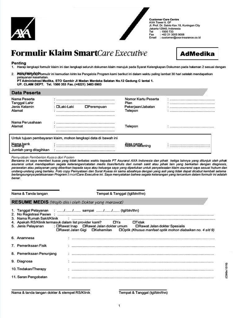Axa Indonesia Form | PDF