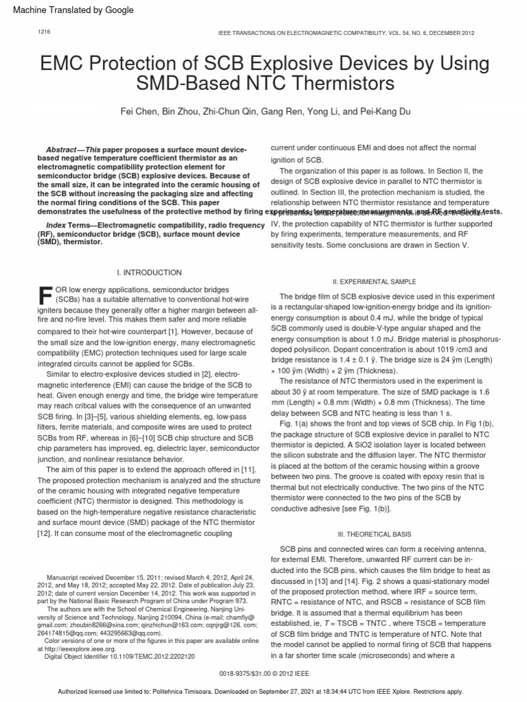 Emc Protection Of Scb Explosive Devices By Using Smd Based Ntc