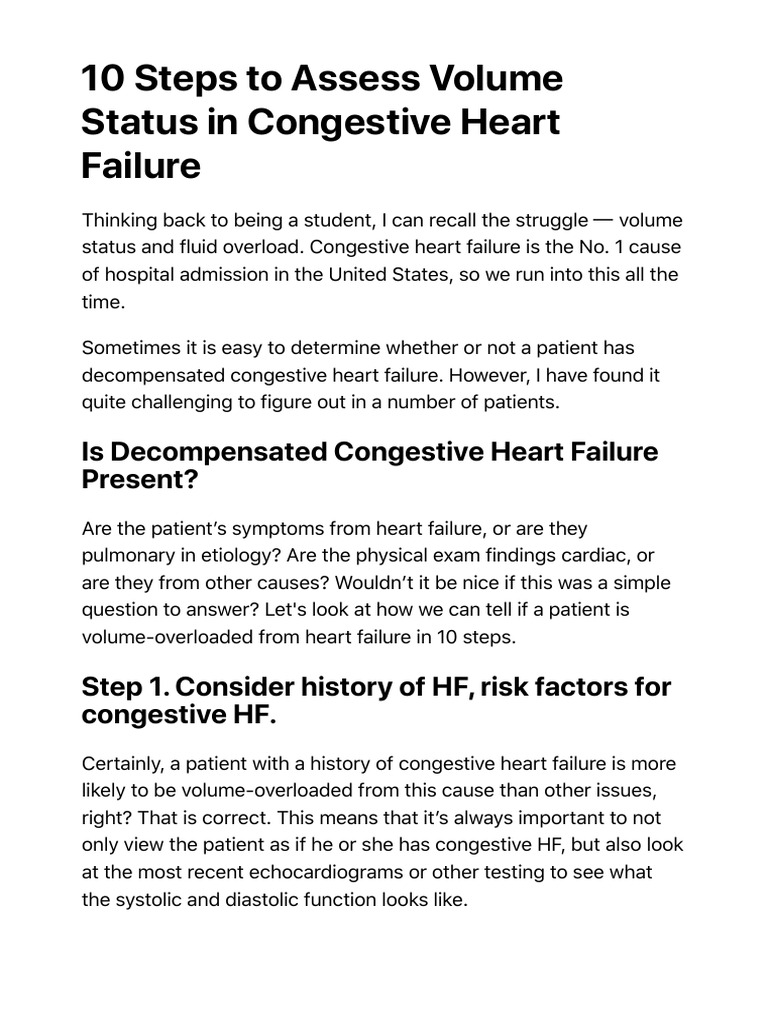 10 Steps To Assess Volume Status in Congestive Heart Failure | PDF ...