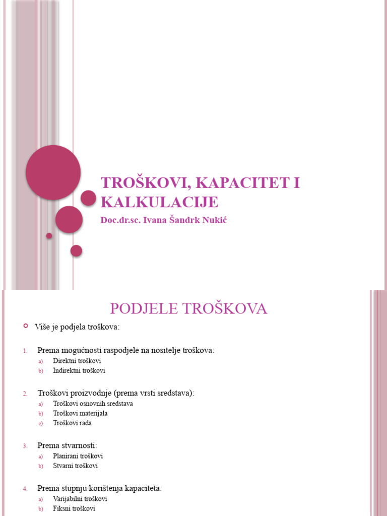 5 Troskovi Kapacitet I Kalkulacije 4 | PDF