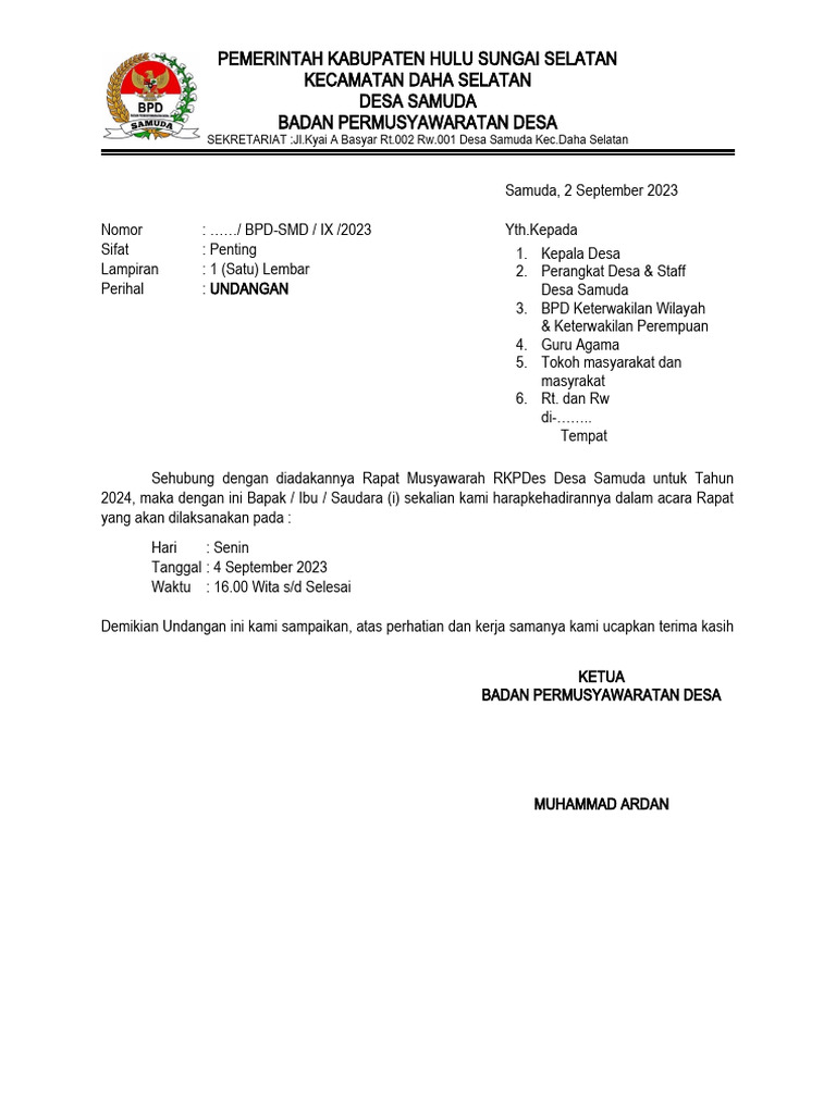 UNDANGAN RKPDes NEW1 | PDF