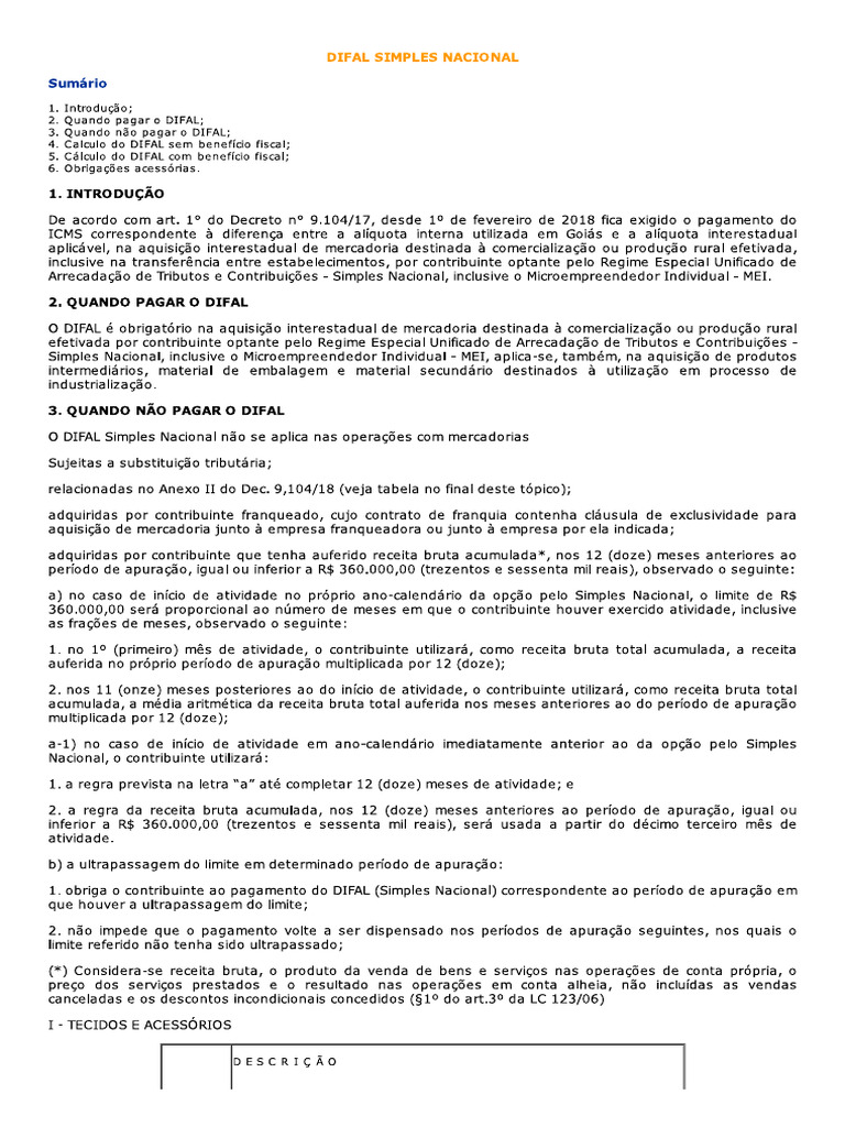 Icms - Go - 06 - 2023-DIFAL-Simples Nacional | PDF