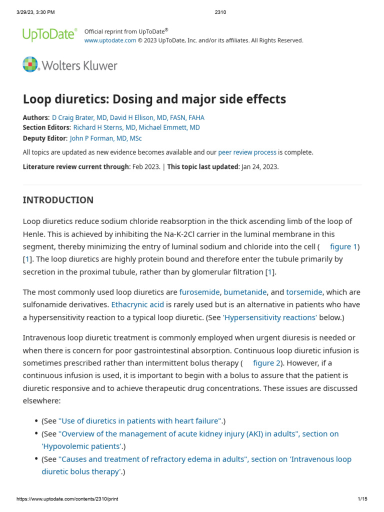 Loop Diuretics: Dosing and Major Side Effects (Uptodate) | PDF ...
