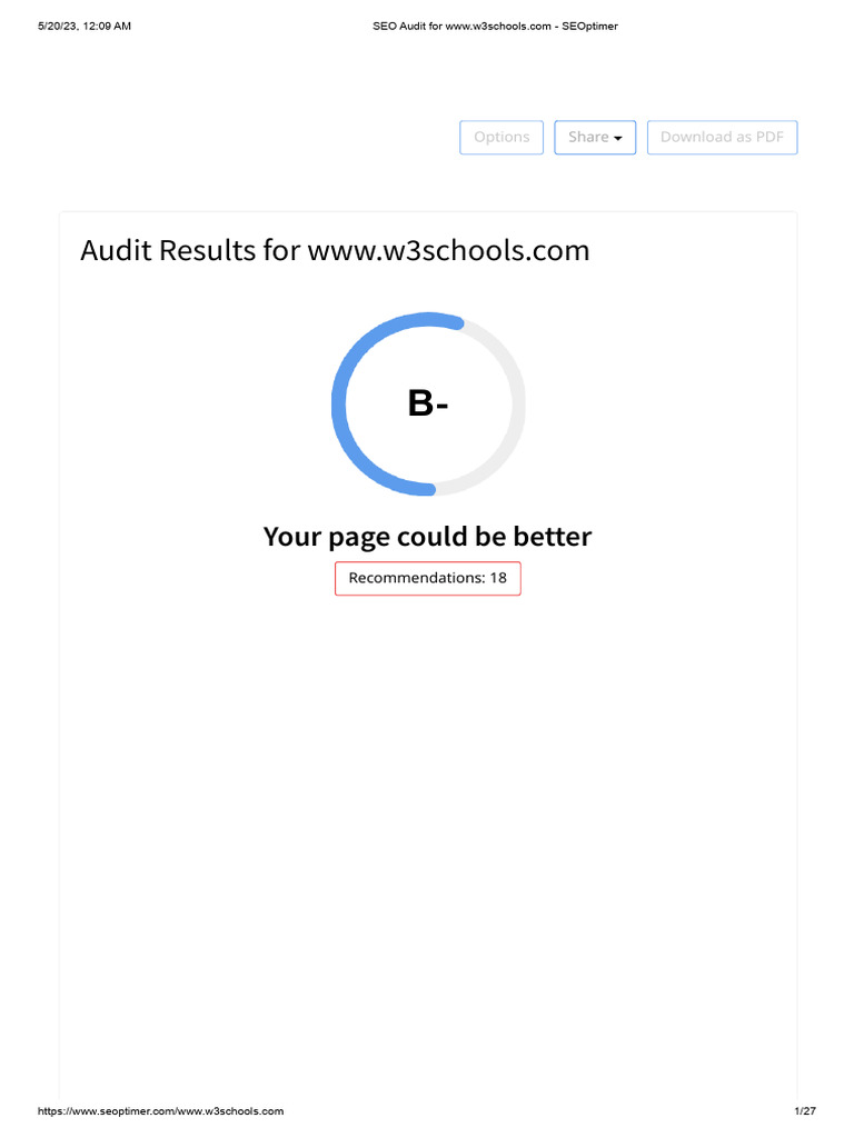 SEO Audit For Www.w3schools - Com - SEOptimer | PDF | Search Engine ...