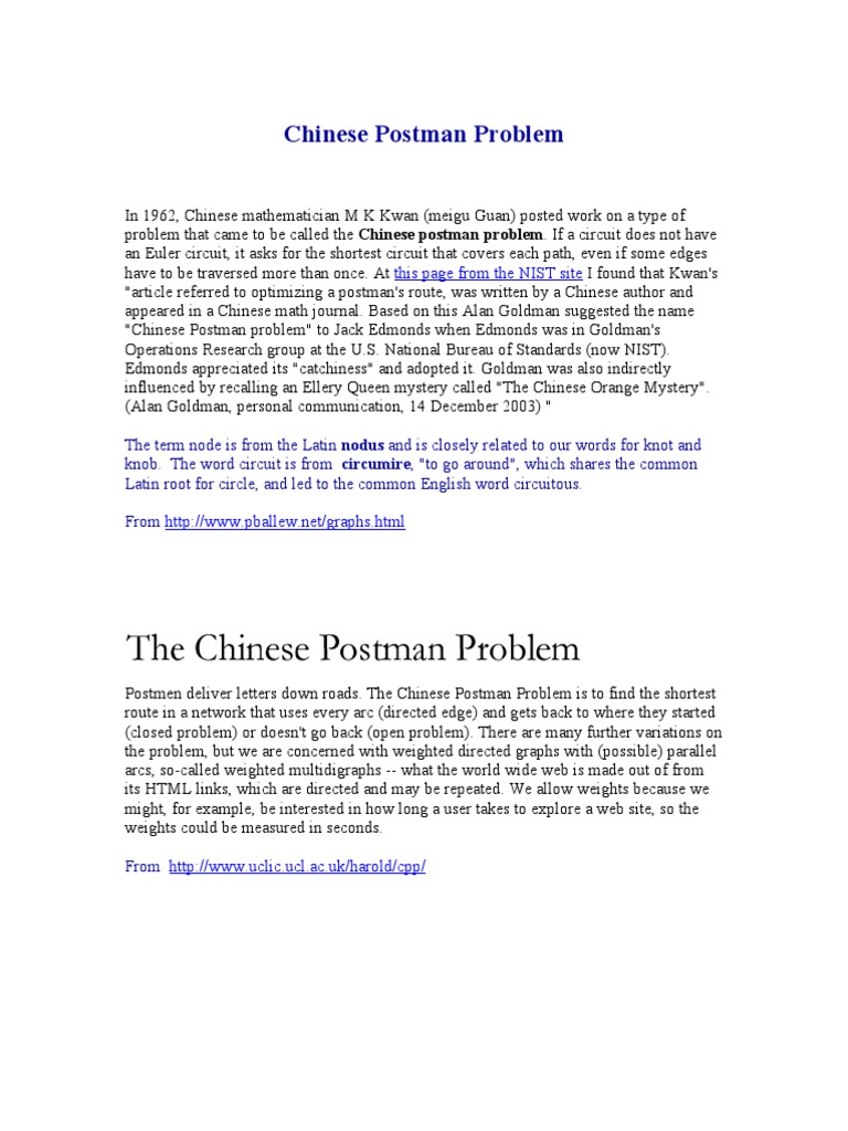 Chinese Postman Problem | PDF | Computational Problems | Graph Theory