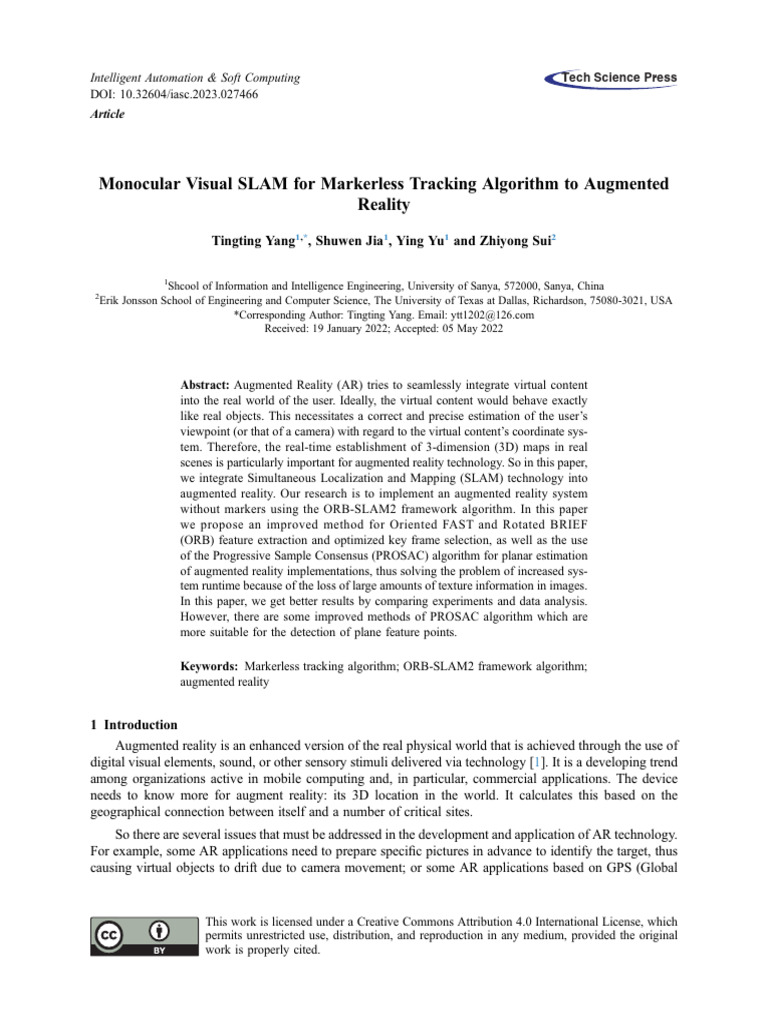 1 - 1 - B Article Monocular Visual SLAM | PDF | Augmented Reality | 3 D Computer Graphics