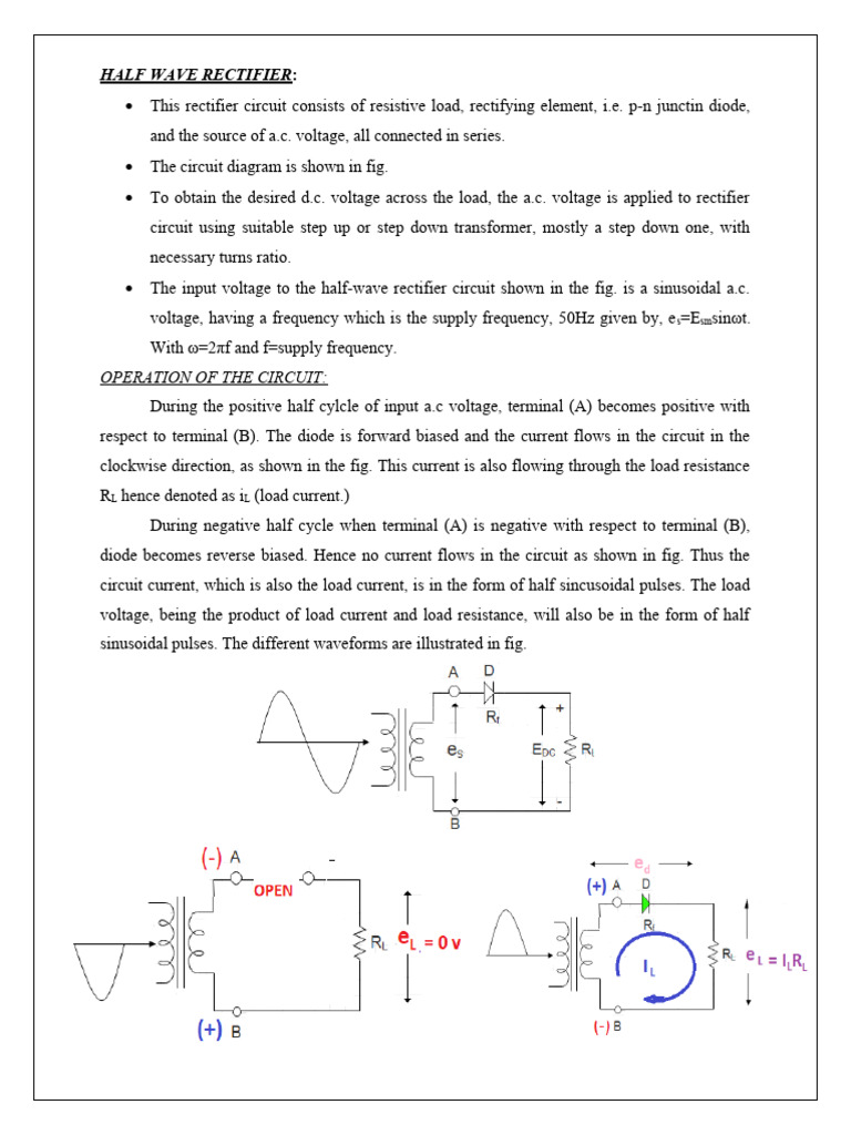 HALF WAVE RECTIFIER class notes | PDF
