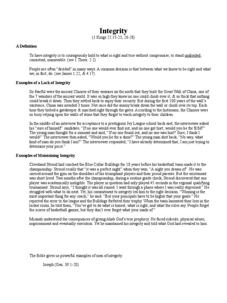 Integrity | PDF | Religious Behaviour And Experience