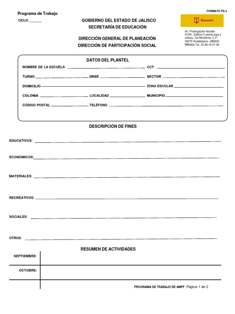 Programa de Trabajo AMPF Jalisco | PDF