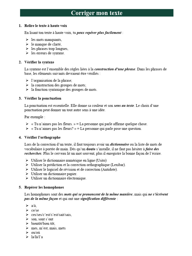 Guide de correction de texte français | PDF | Phrase | Verbe