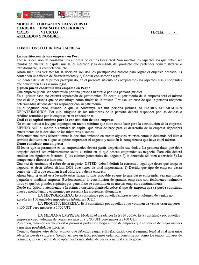 La Constitución de Una Empresa en Perú | PDF | Business