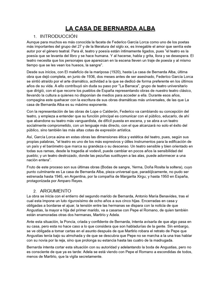 Análisis de "La casa de Bernarda Alba" | PDF | Federico García Lorca ...