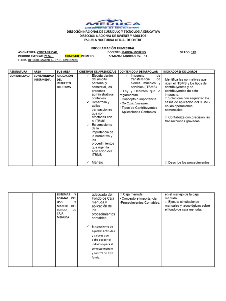 Plan Trimestral PLANTILLA | PDF | Contabilidad | Plan de estudios