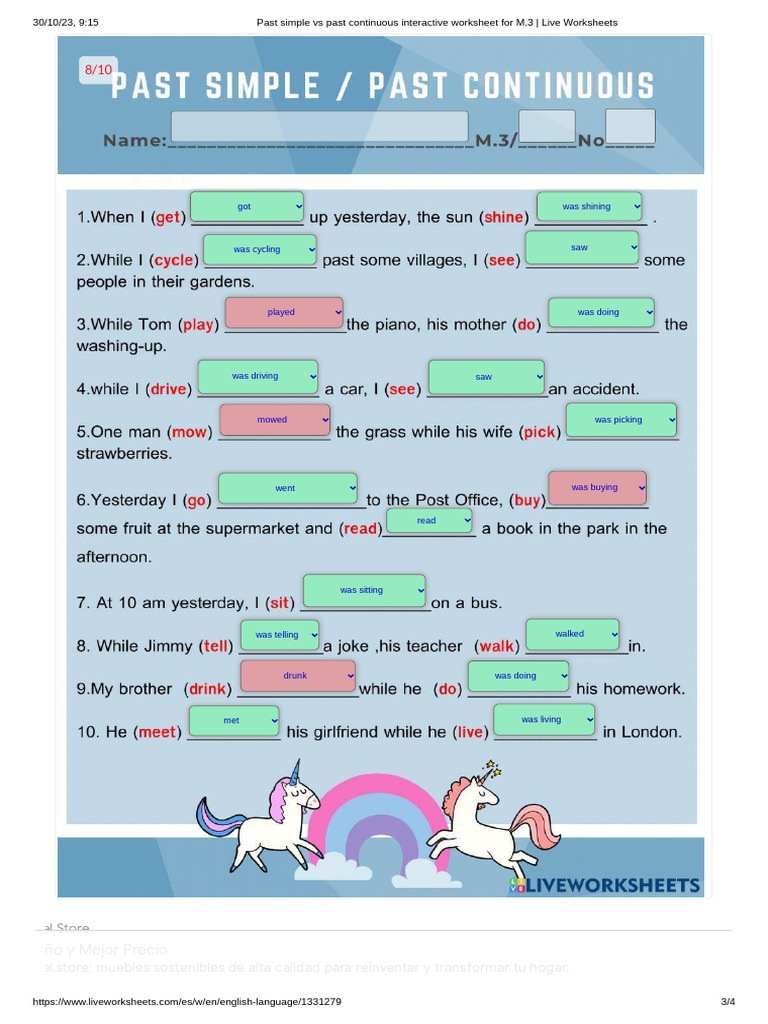 Past Simple Vs Past Continuous Interactive Worksheet For M.3 - Live Worksheets | PDF