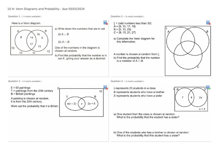 10H - Venn Diagrams and Probability | PDF