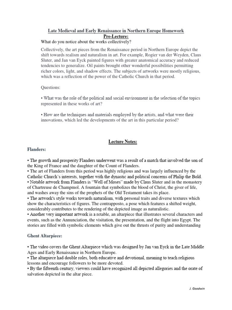 Late Medieval and Early Renaissance in Northern Europe Homework | PDF ...
