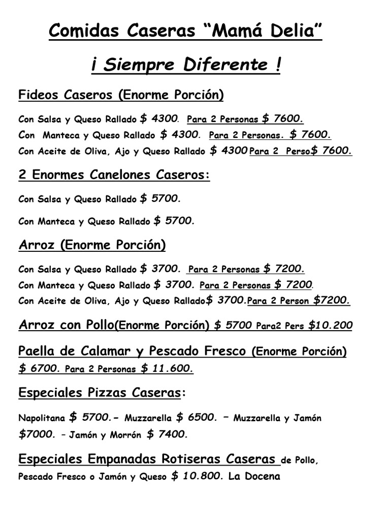 Menu Mama Delia 3 | PDF | ensalada | Cocina