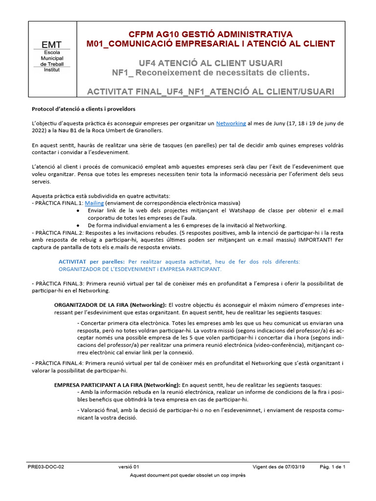 Activitat Final - Uf4 - NF1 - Atenció Al Client | PDF