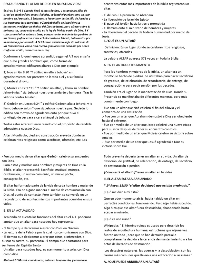 Restaurando El Altar de Dios en Nuestras Vidas | PDF | Oración | Altar