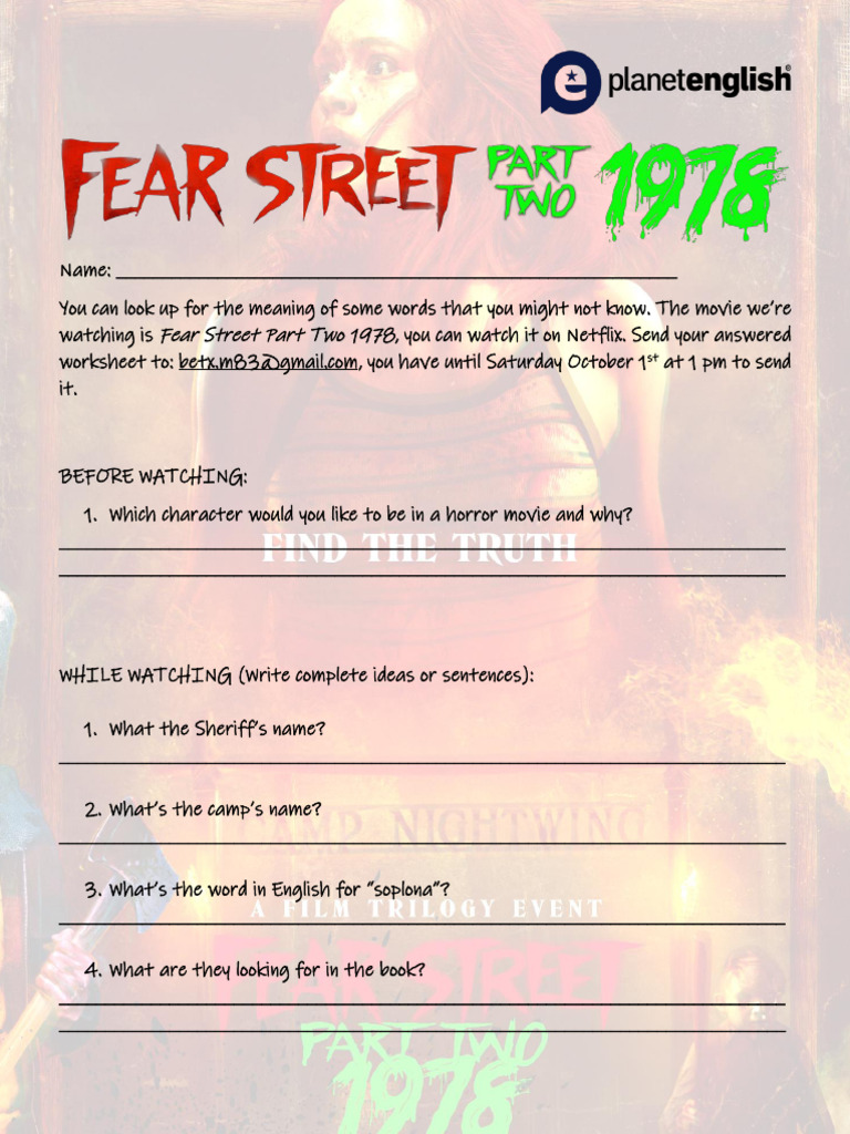 Fear Street Part Two: 1978 Worksheet | PDF | Games & Activities