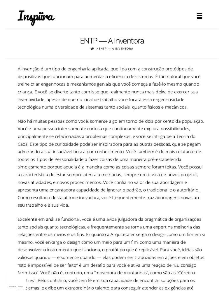 Personalidade ENTP: O Inventor Criativo | PDF | Carreira e Crescimento