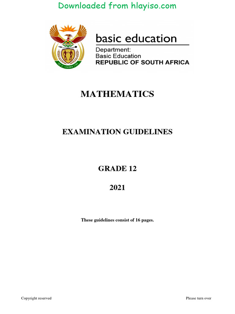 Mathematics GR 12 Exam Guidelines 2021 Eng - Hlayiso - Com | PDF ...
