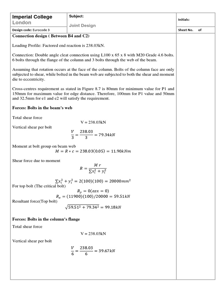 Joint Design Calculation | PDF | Beam (Structure) | Civil Engineering