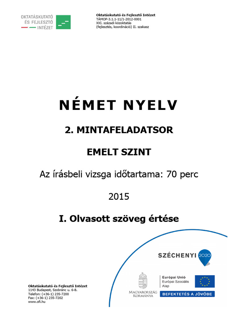 Nemet Nyelv Emelt Irasbeli I 2 | PDF