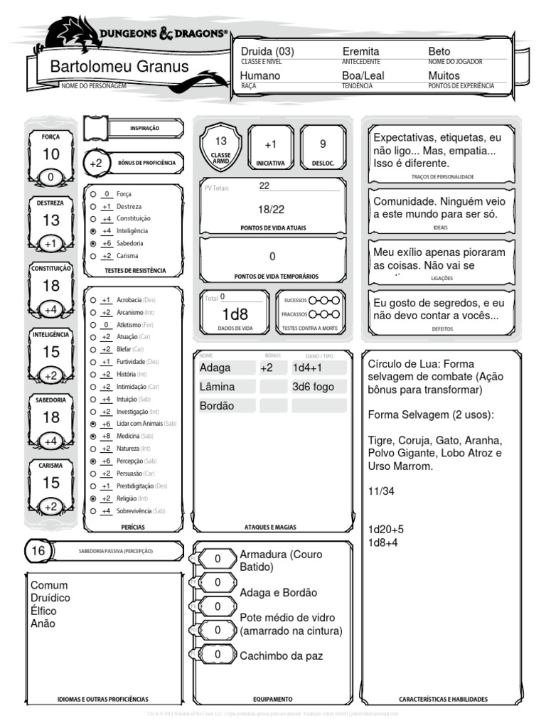 Ficha Bartô (Final) | PDF