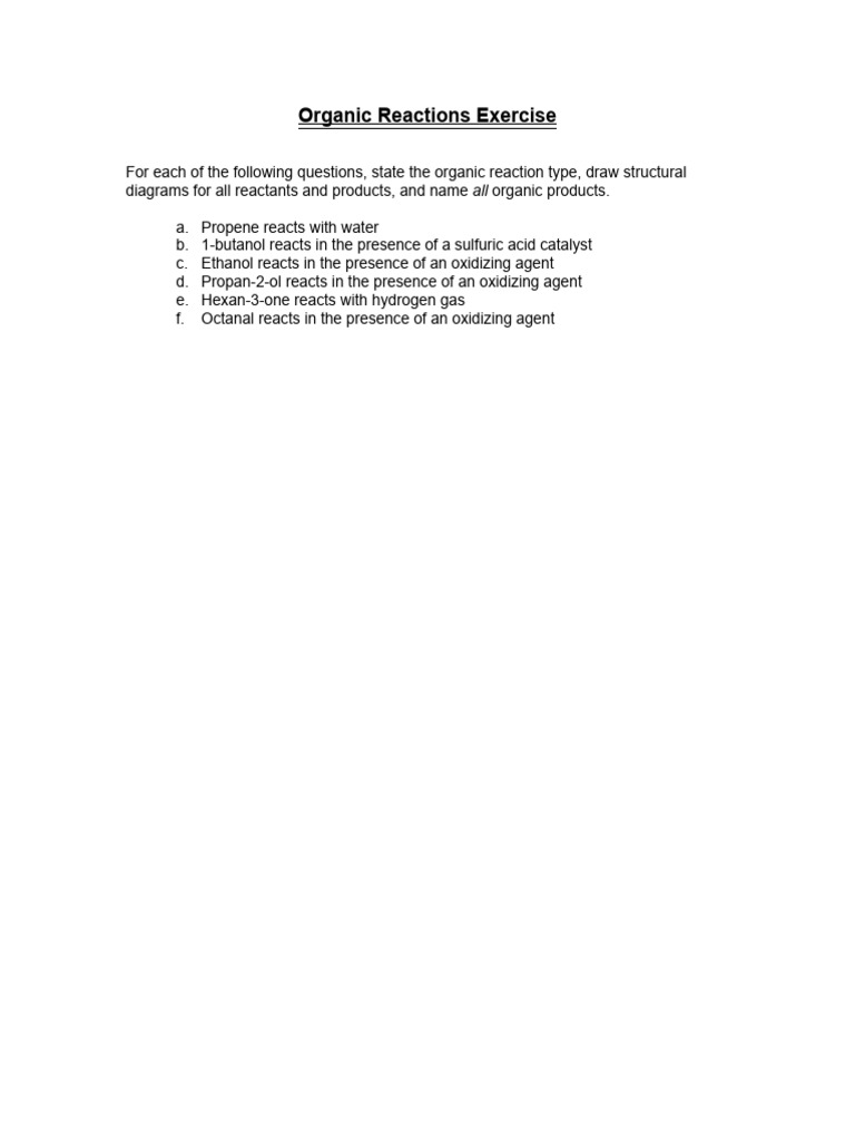 2cw. Organic Reactions Worksheet | PDF