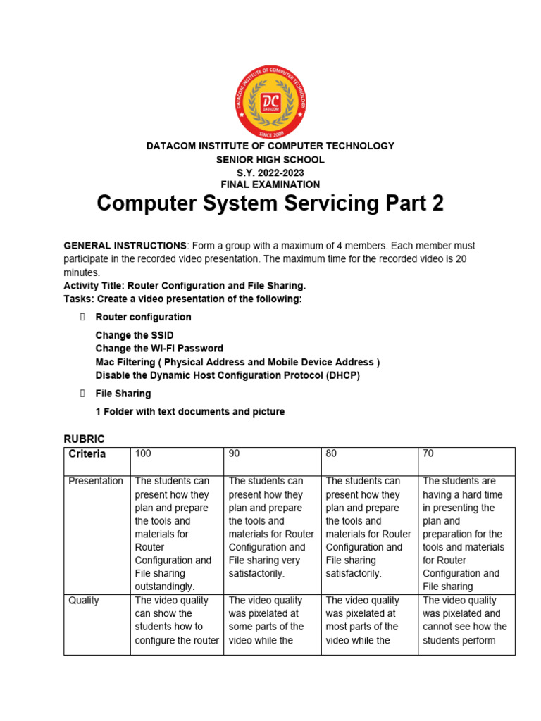 CSS Part 2 Examination Finals | PDF | Router (Computing) | Video