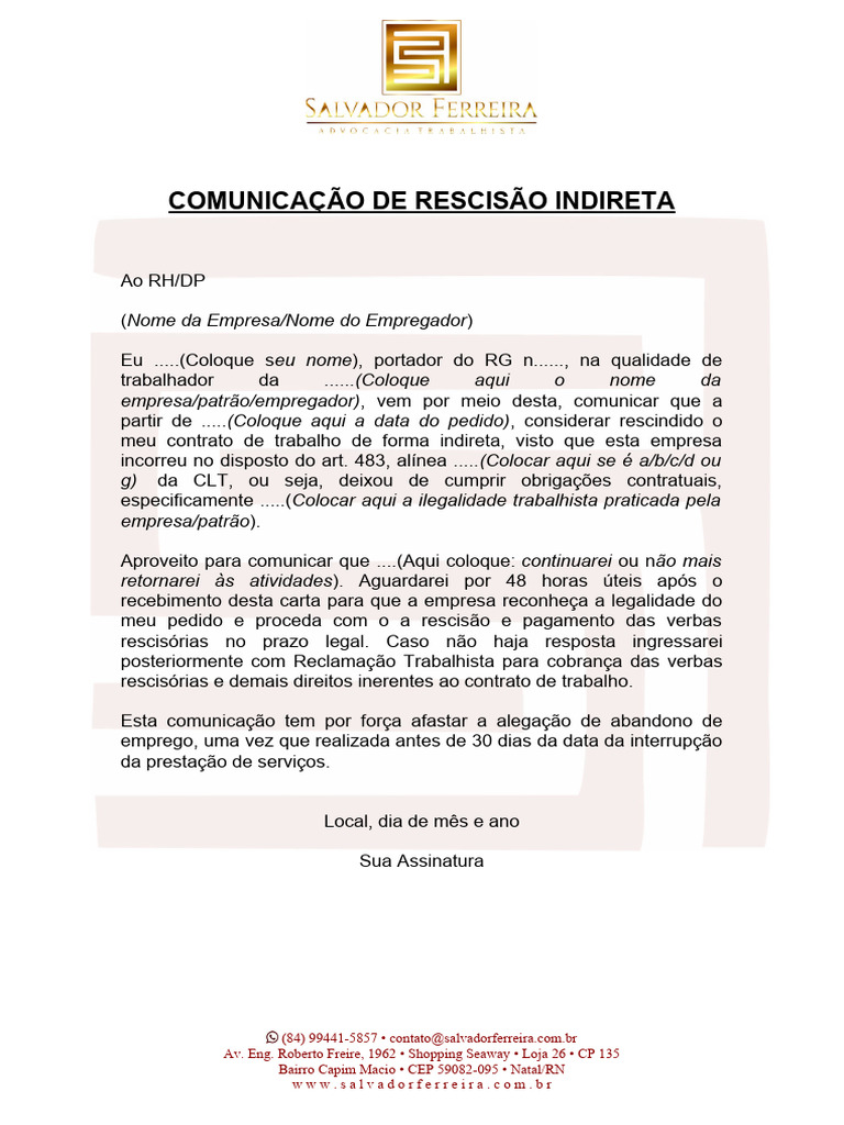 Carta Rescisão Indireta | PDF