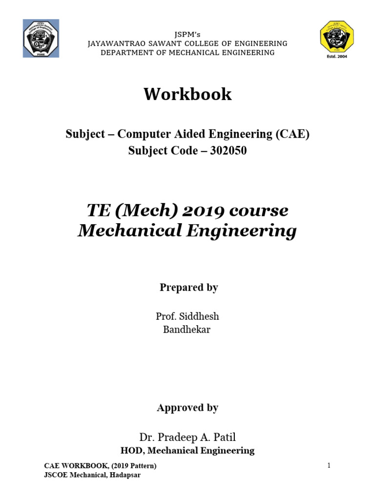 TE 2019 - CAE - Workbook | PDF | Mechanical Engineering | Engineering
