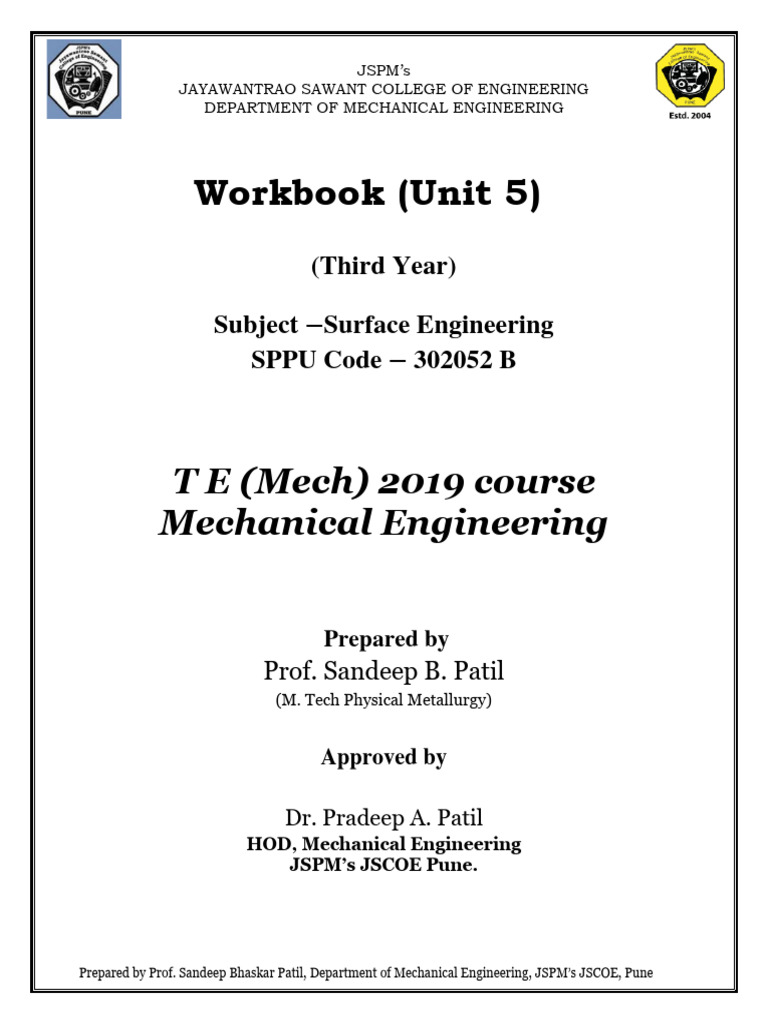 Surface Engineering Workbook Unit 5 | PDF | Physical Sciences | Materials