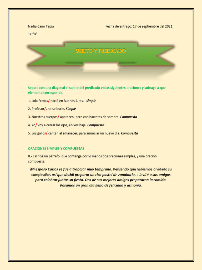 Sujeto Y Predicado Pdf